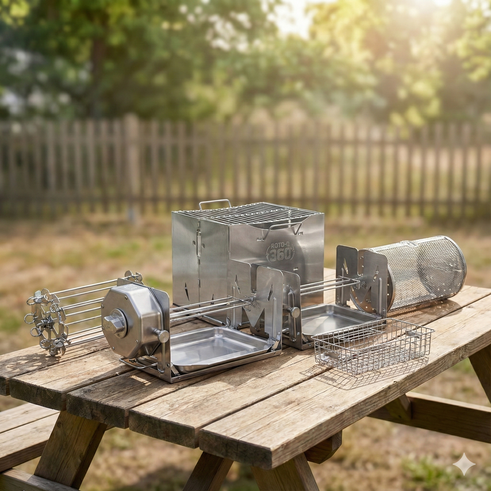 ROTO-Q 360™ Basic Set – Non-Electric Self-Rotating Rotisserie